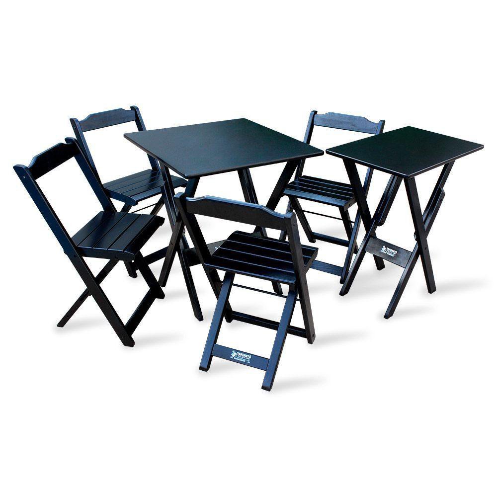 Conjunto de Mesa Dobrável 70x70 com 4 Cadeiras com Mesa Aparador Bar Restaurante - Preto ...
