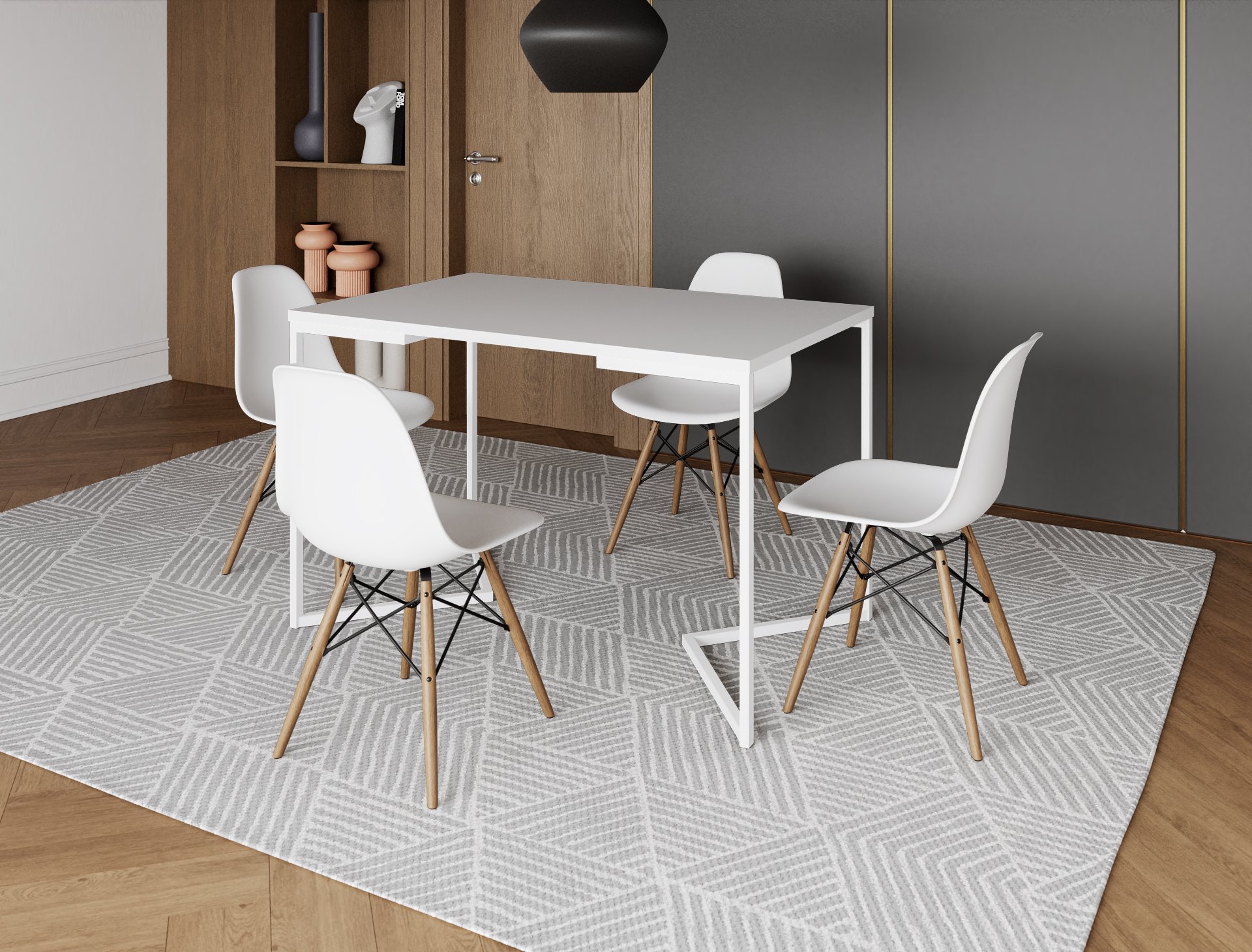 Mesa de Jantar Industrial Base Ferro Branco em V Tampo 137x90 Branco 4 ...