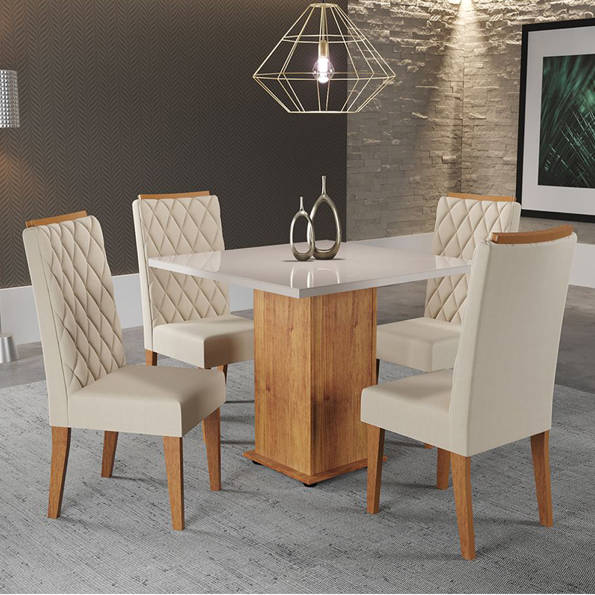 Sala de Jantar Betim C/4 Cad Iza Mel/bege/vd Off White | MadeiraMadeira