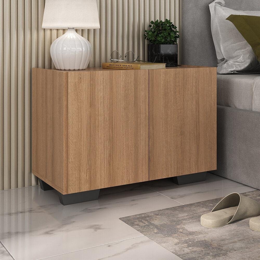 Mesa de Cabeceira com Pés 2 Portas Multimóveis Mp4134 Rustic/preta ...