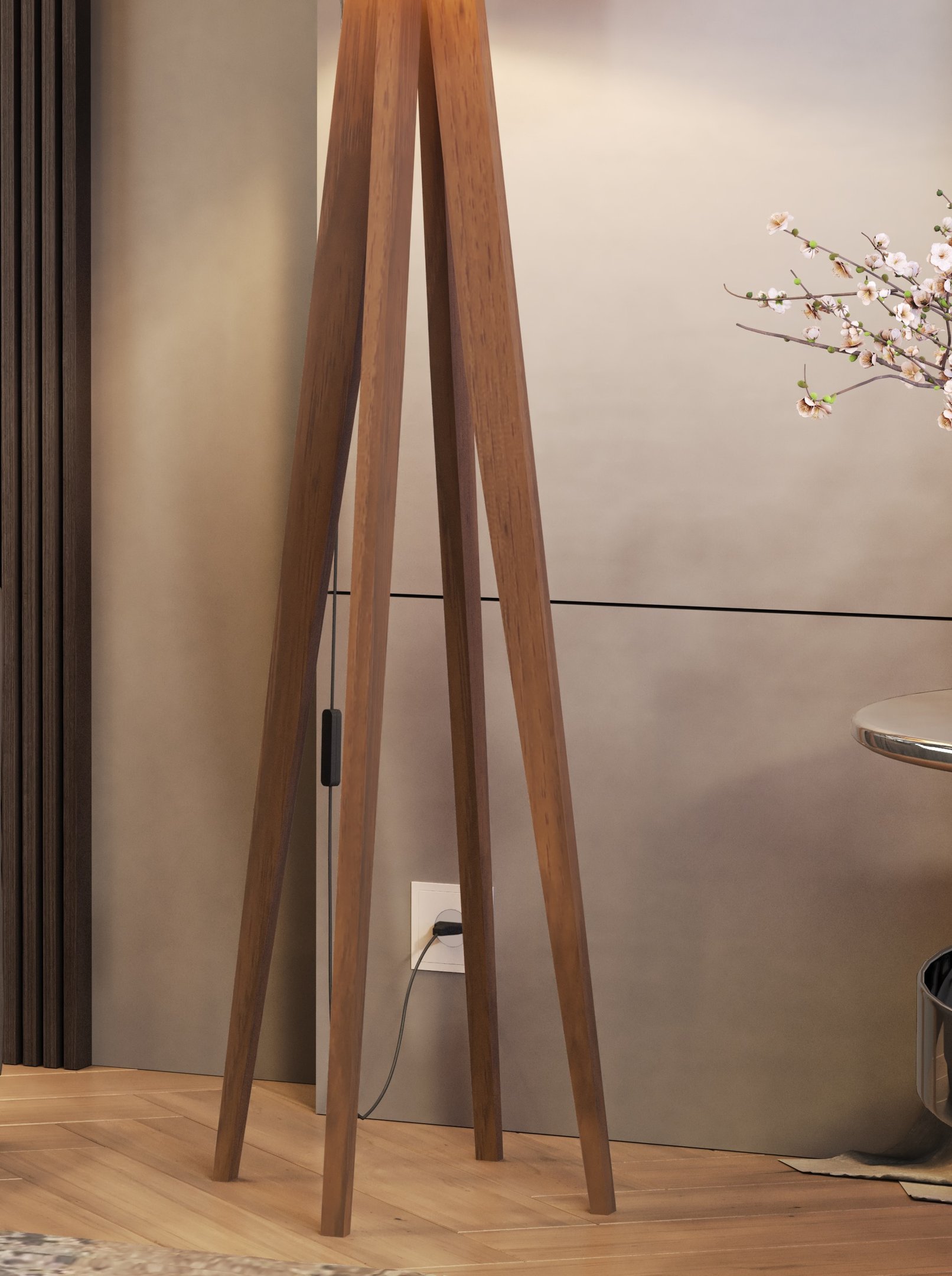 abajur de chão luna para sala com pés de madeira cor marrom ...