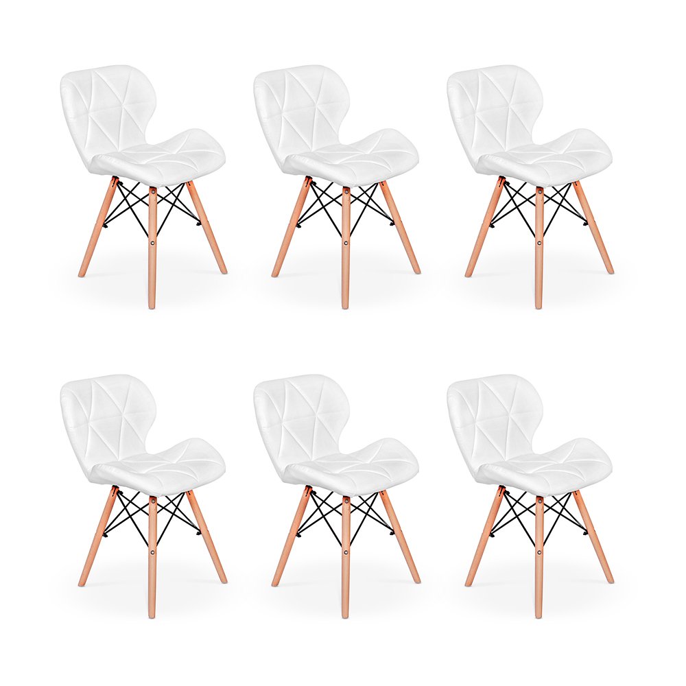 Kit 6 Cadeiras Charles Eames Eiffel Slim Wood Estofada Branca ...