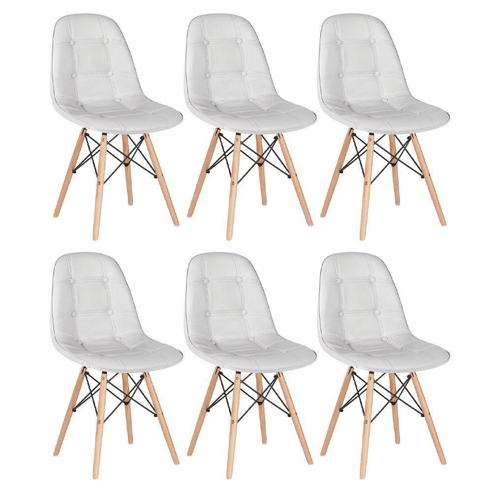 Kit - 6 X Cadeiras Estofadas Eames Eiffel Botonê - Base de Madeira ...