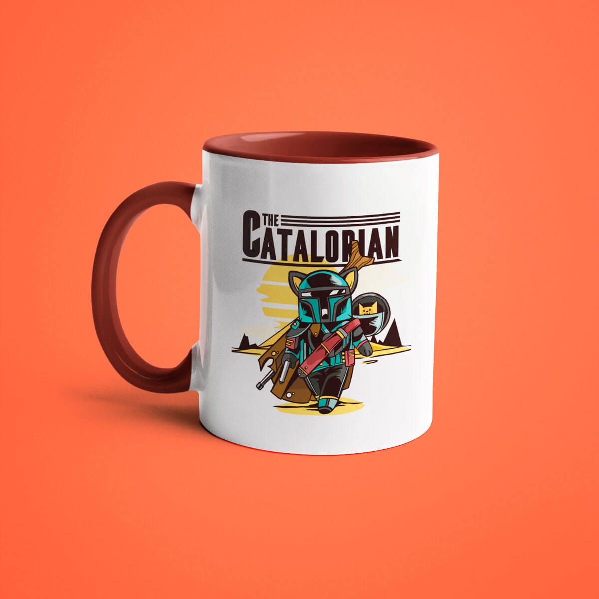 Caneca The Catalorian Mandalorian Nerd Branca com Alça Marrom ...