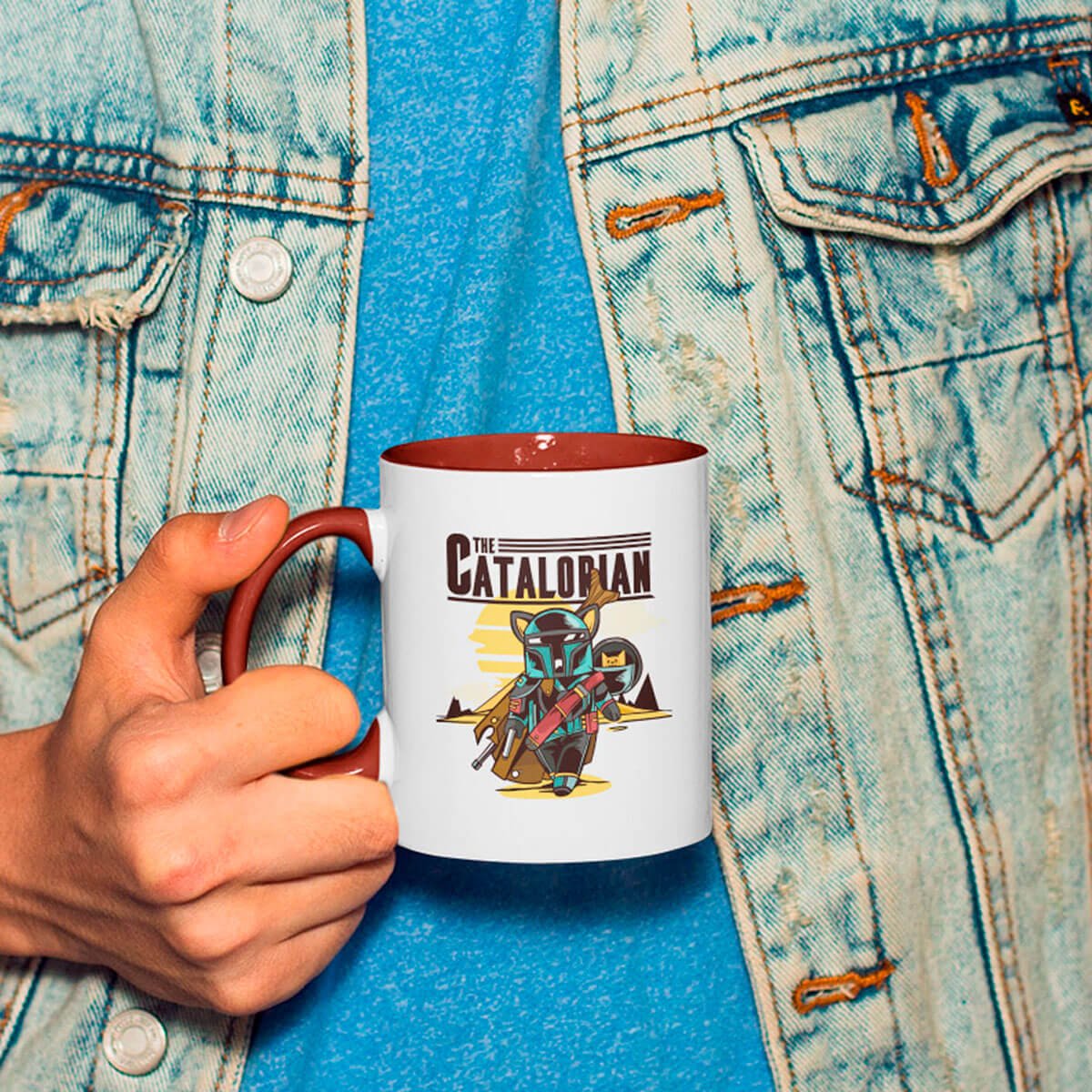 Caneca The Catalorian Mandalorian Nerd Branca com Alça Marrom ...