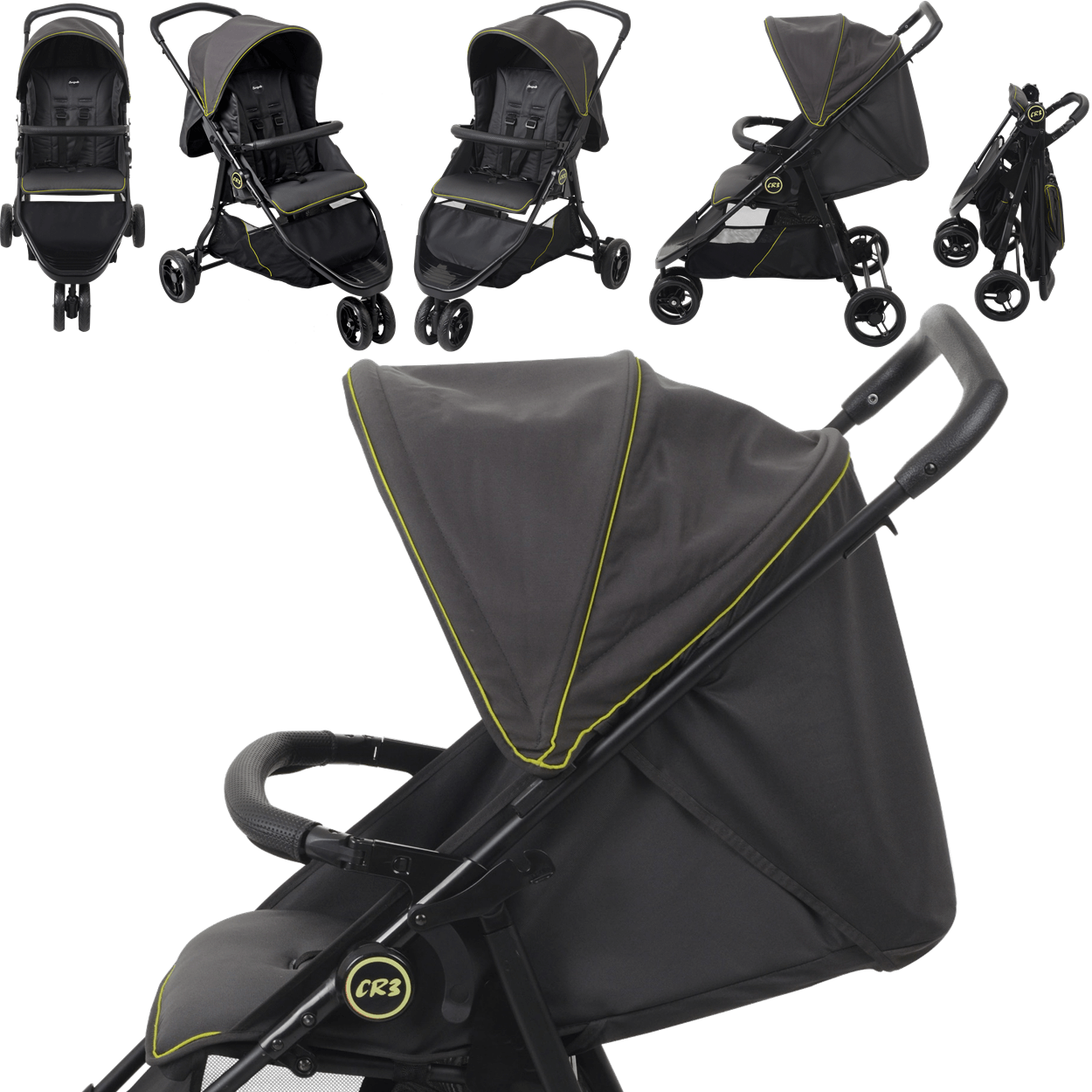 Carrinho de Bebe com Moises Ninho Burigotto Cr3 Gray Neon | MadeiraMadeira