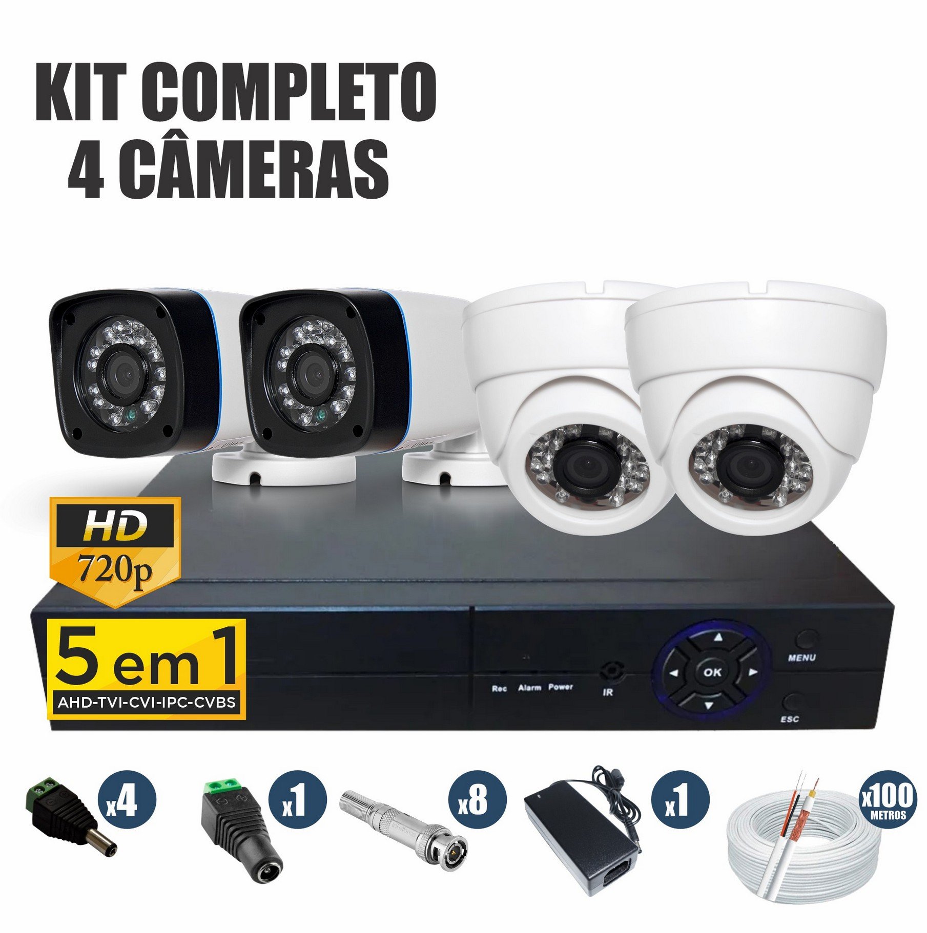 Kit CFTV Completo 4 Câmeras AHD 720p DVR 4 Canais | MadeiraMadeira