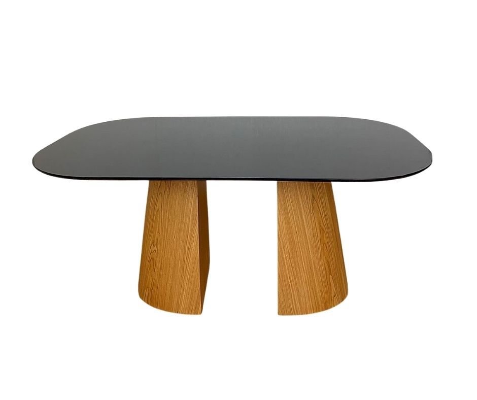 Mesa de Jantar Cone Duo Retangular 180x100cm Tampo Laca Preta Base Freijó Modelar Moveis Mesa ...