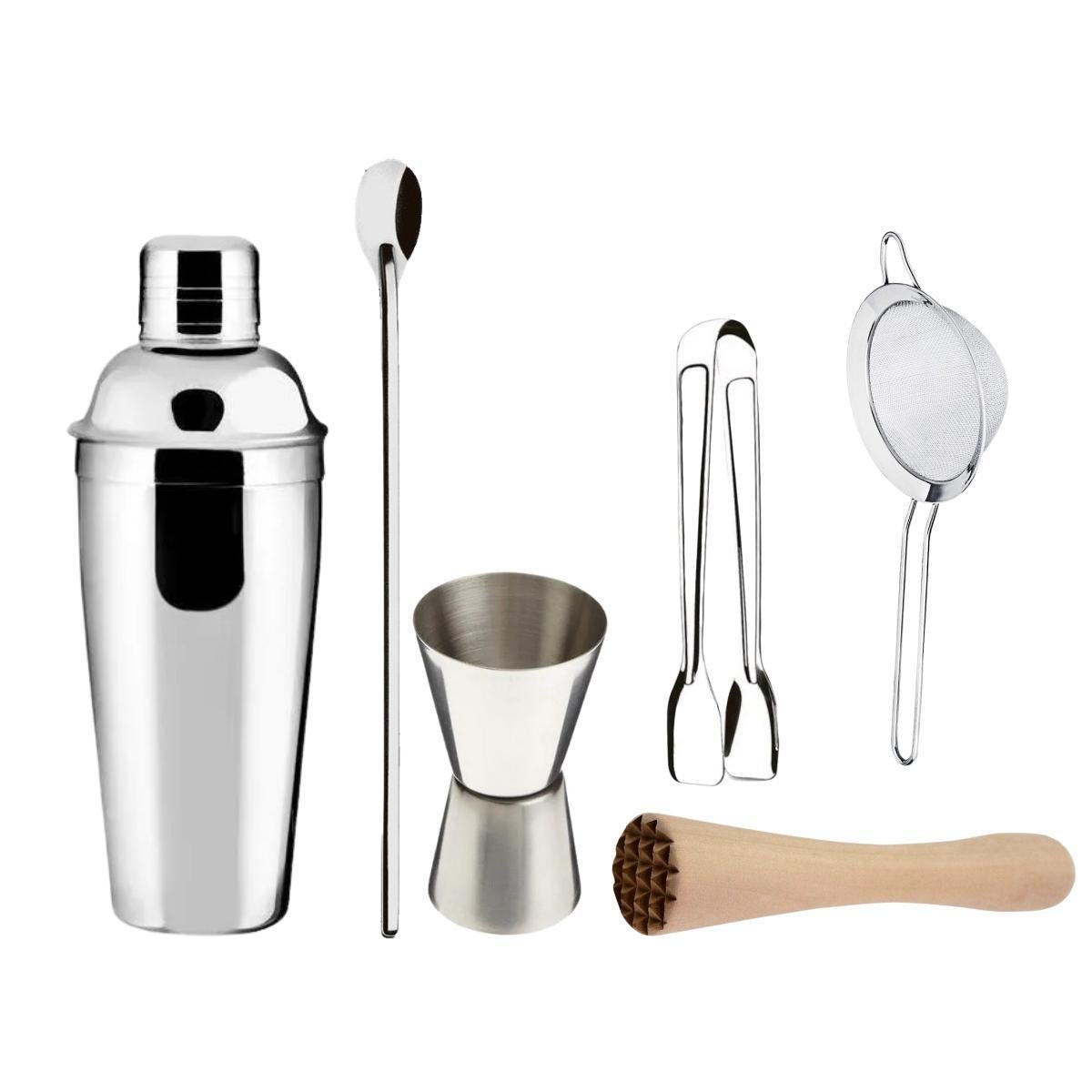Kit Bar Aço Inox 6 Peças Coqueteleira Socador Dosador Colher ...