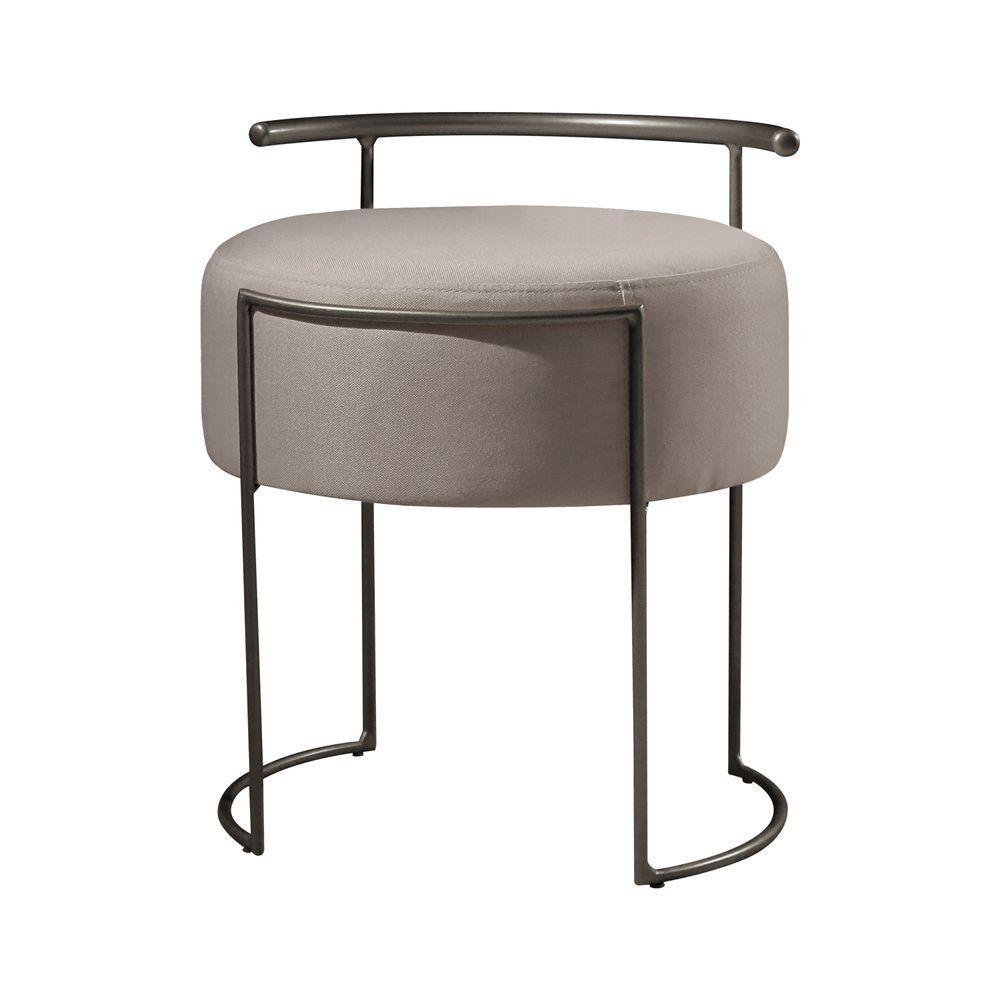 Puff Redondo Ivar E Base Metal Preto Linho Cinza | MadeiraMadeira