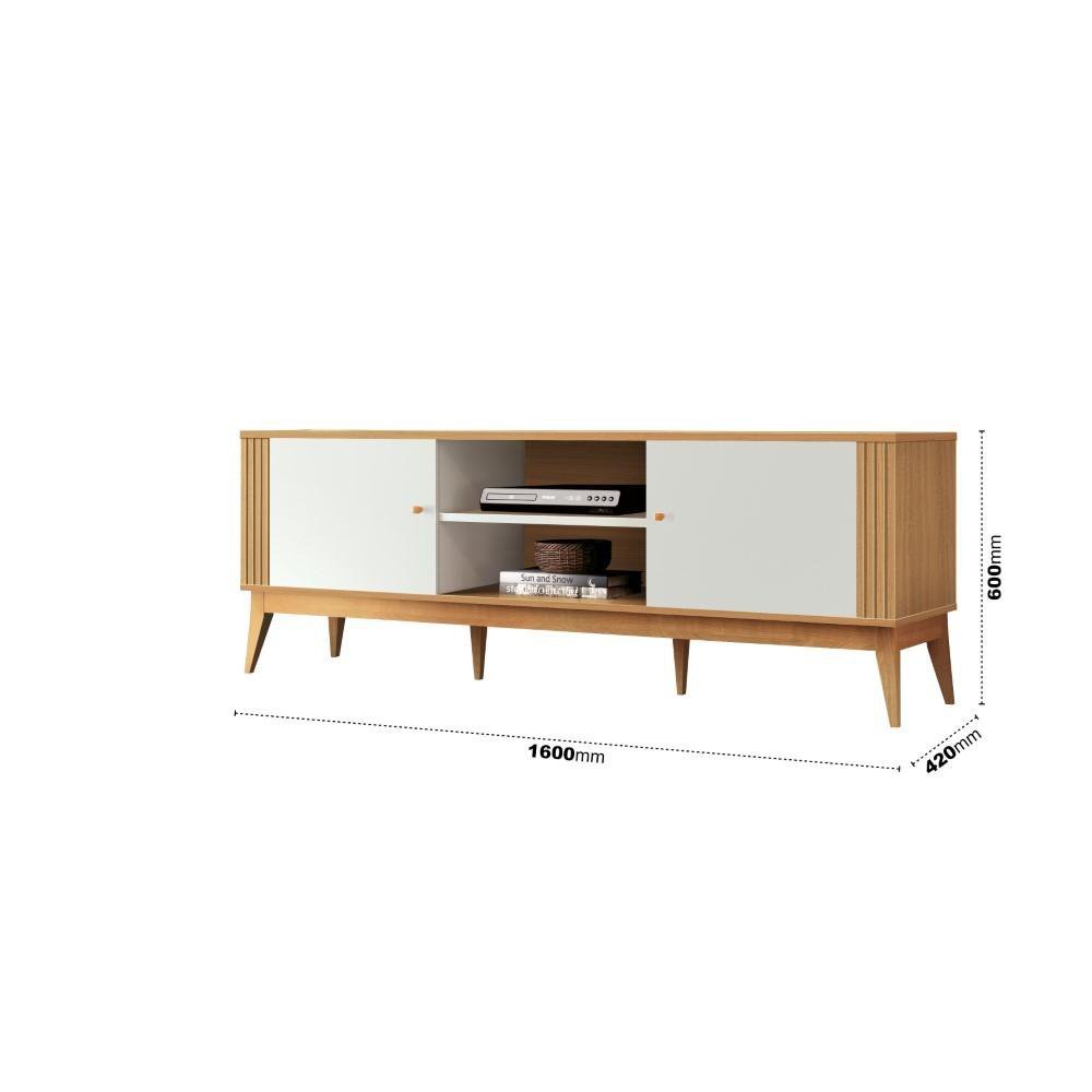 Rack Grécia 2 Portas 160cm TV 60 Polegadas Ripado Lateral Cor:Fendi/Freijó | MadeiraMadeira