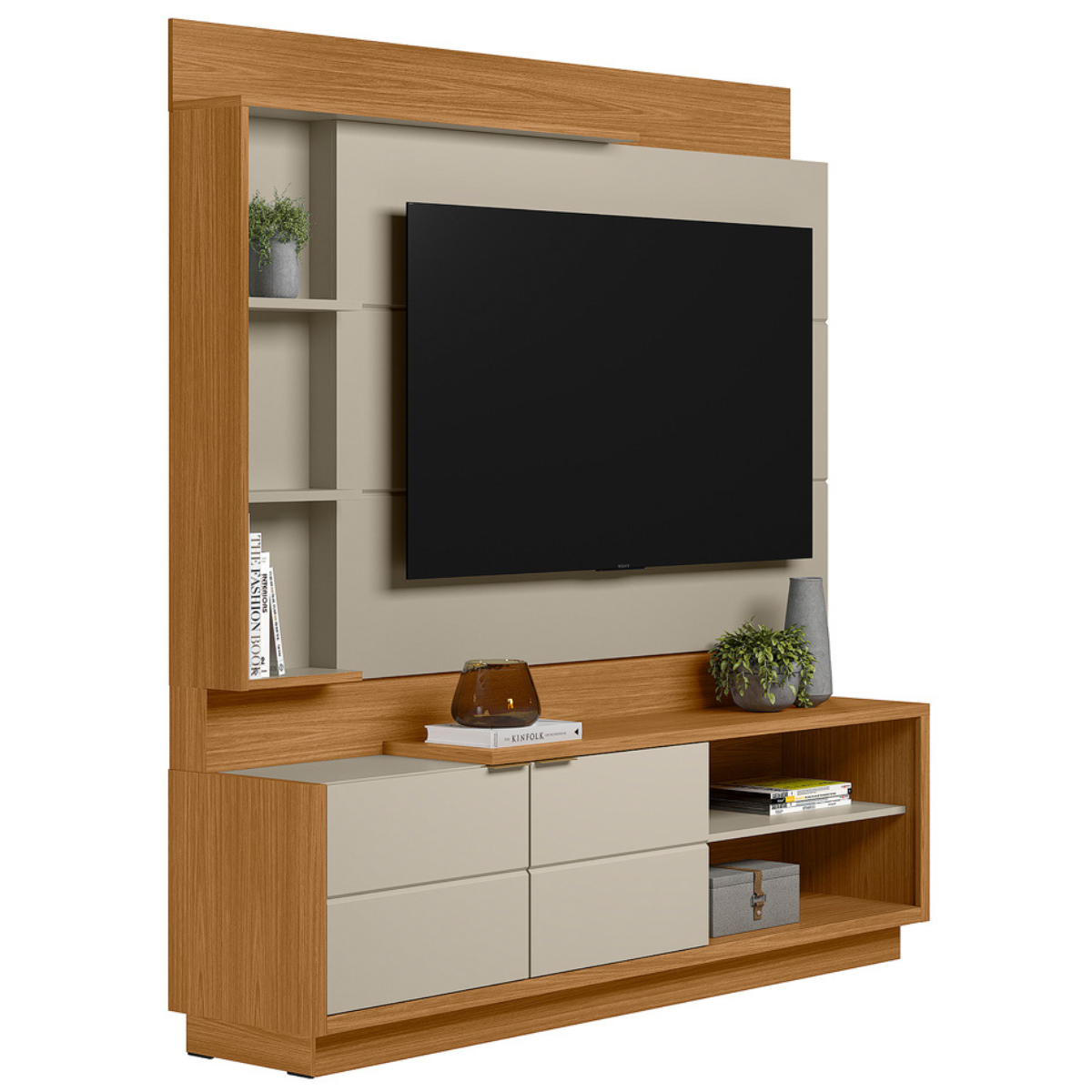 Home com Led para Tv de 70 Polegadas Lyon Nature Off-white | MadeiraMadeira