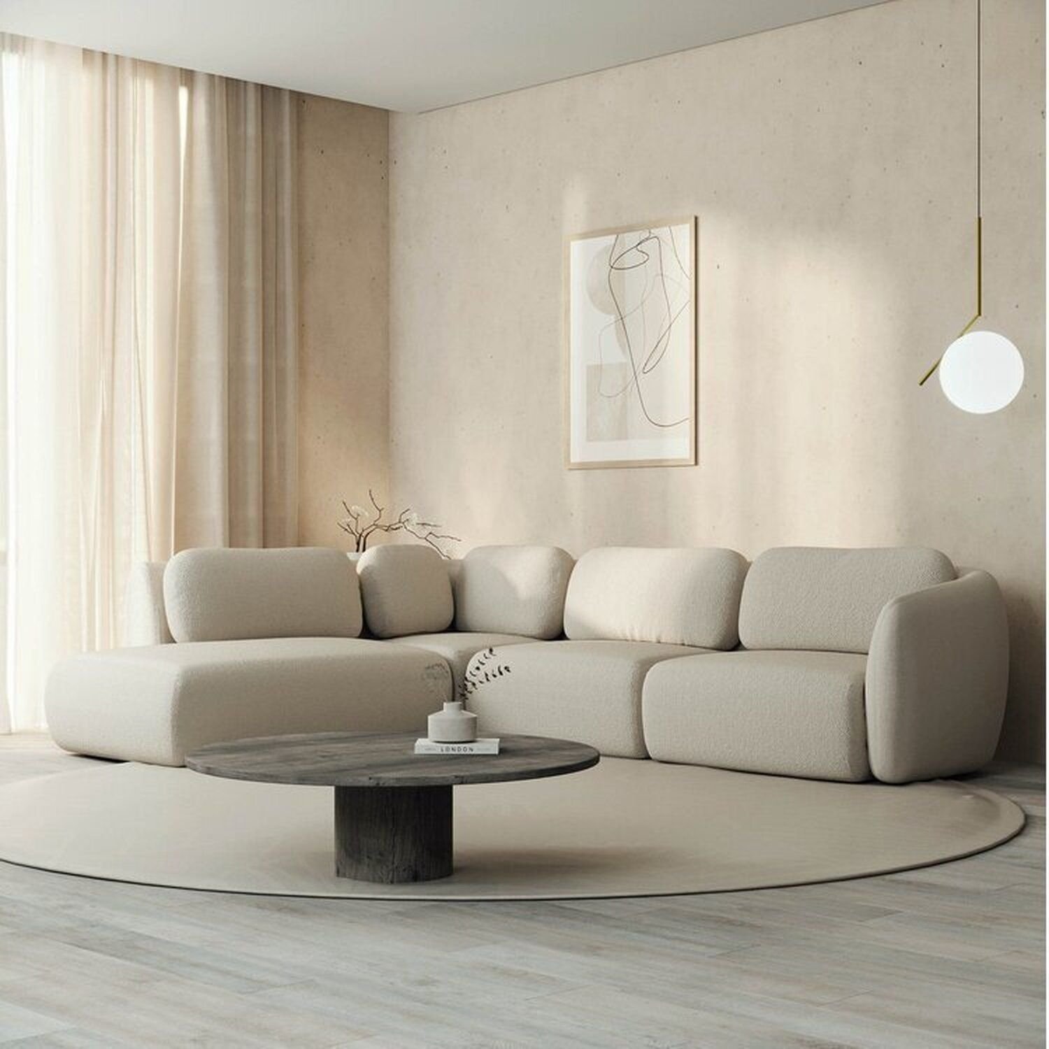 Sofá Modular 4 Lugares Com Sumiê Orla CabeCasa MadeiraOriginals Bege ...