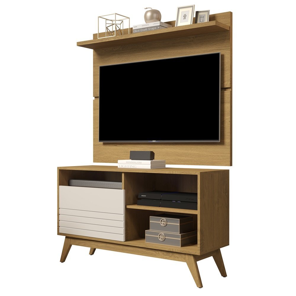 Conjunto Rack Fenix Wood Painel Vivare 1080 Cumaru Off White Germai ...