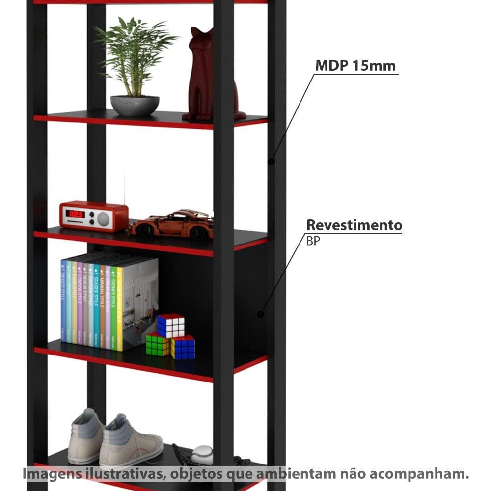 Estante Gamer com 5 Prateleiras - Preto/Vermelho | MadeiraMadeira