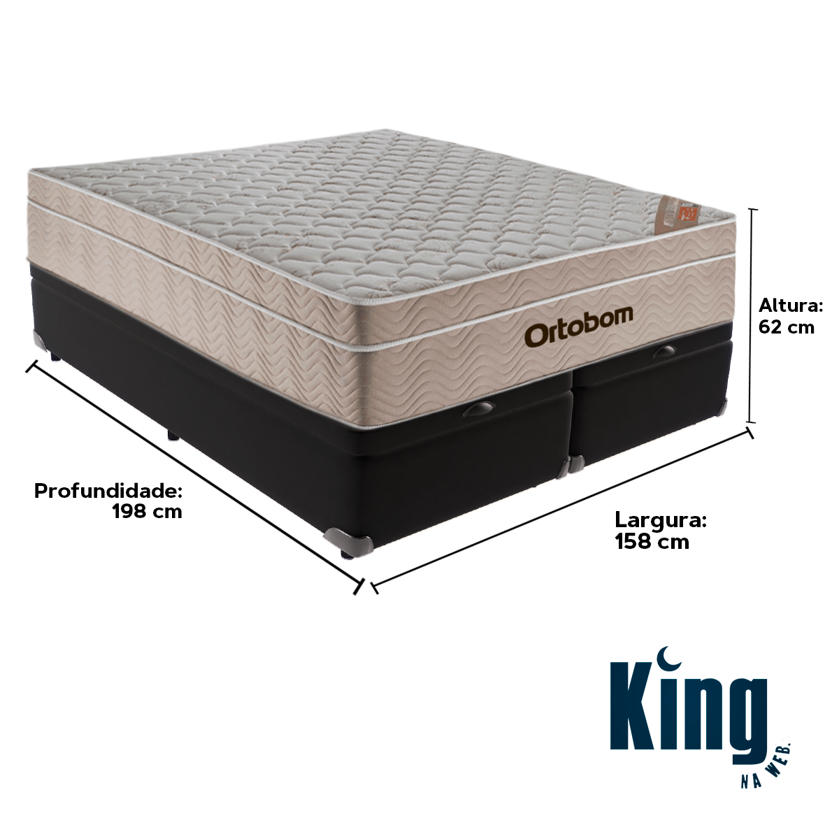 Cama Box Queen Ortobom com Baú Airtech Spring Pocket - Preto 158x198 ...