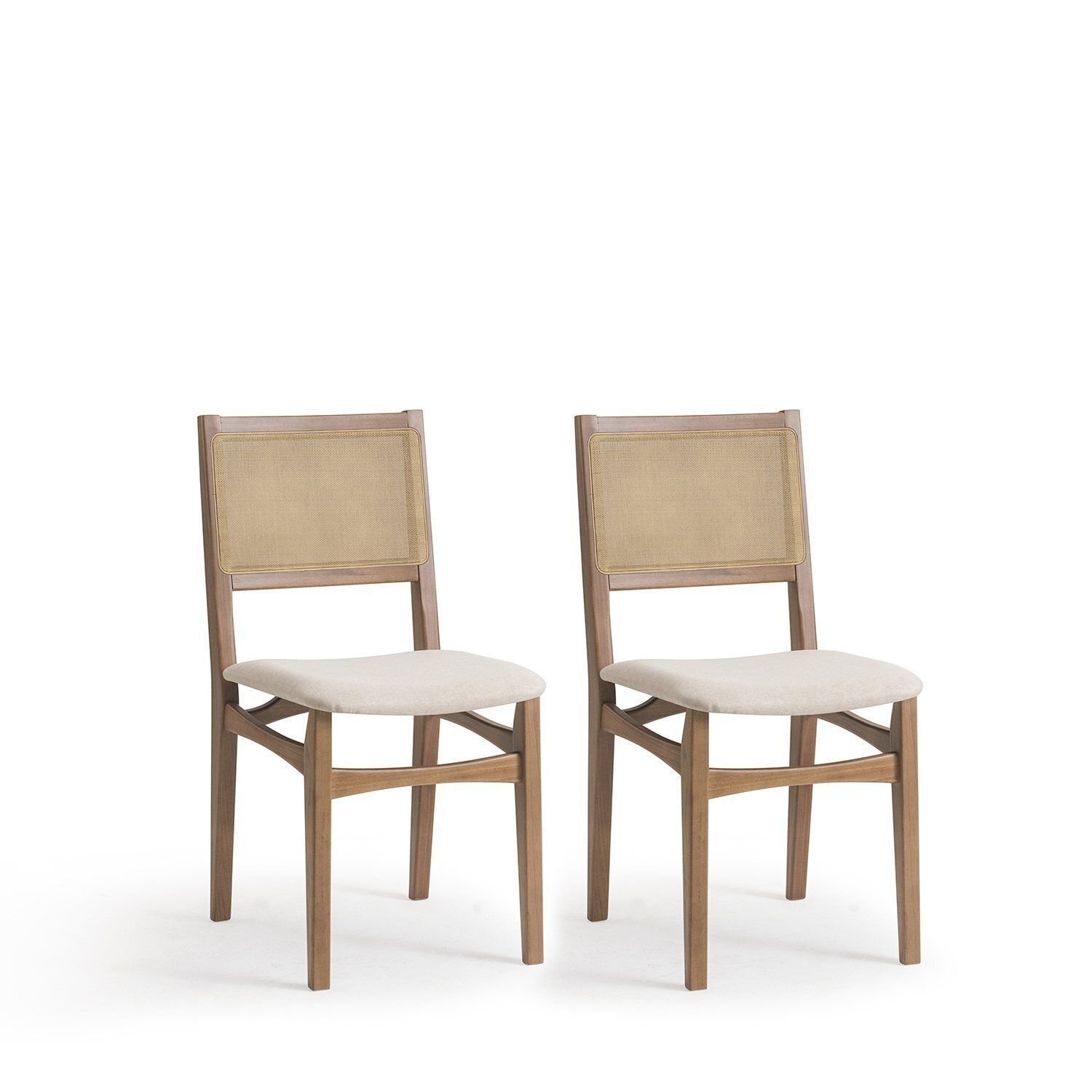 Conjunto 2 Cadeiras Madeira Maciça Encosto em Tela Assento Estofado ...