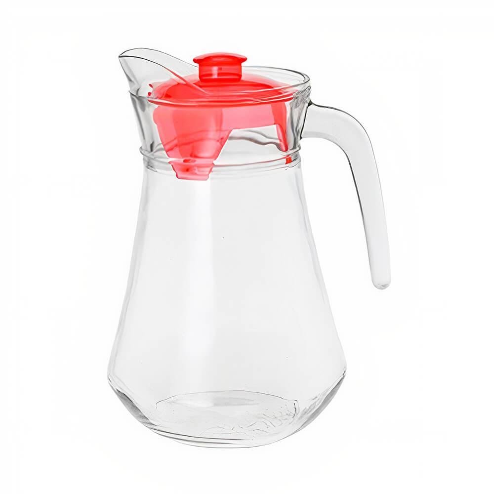 Jarra de Vidro Transparente com Tampa Vermelha 1,3l | MadeiraMadeira