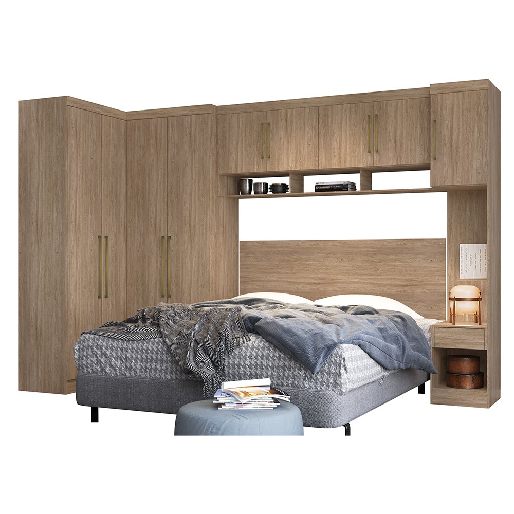 Jogo de Quarto Modulado Firenze de Casal Nogal 6 Pçs Completo Roupeiro ...