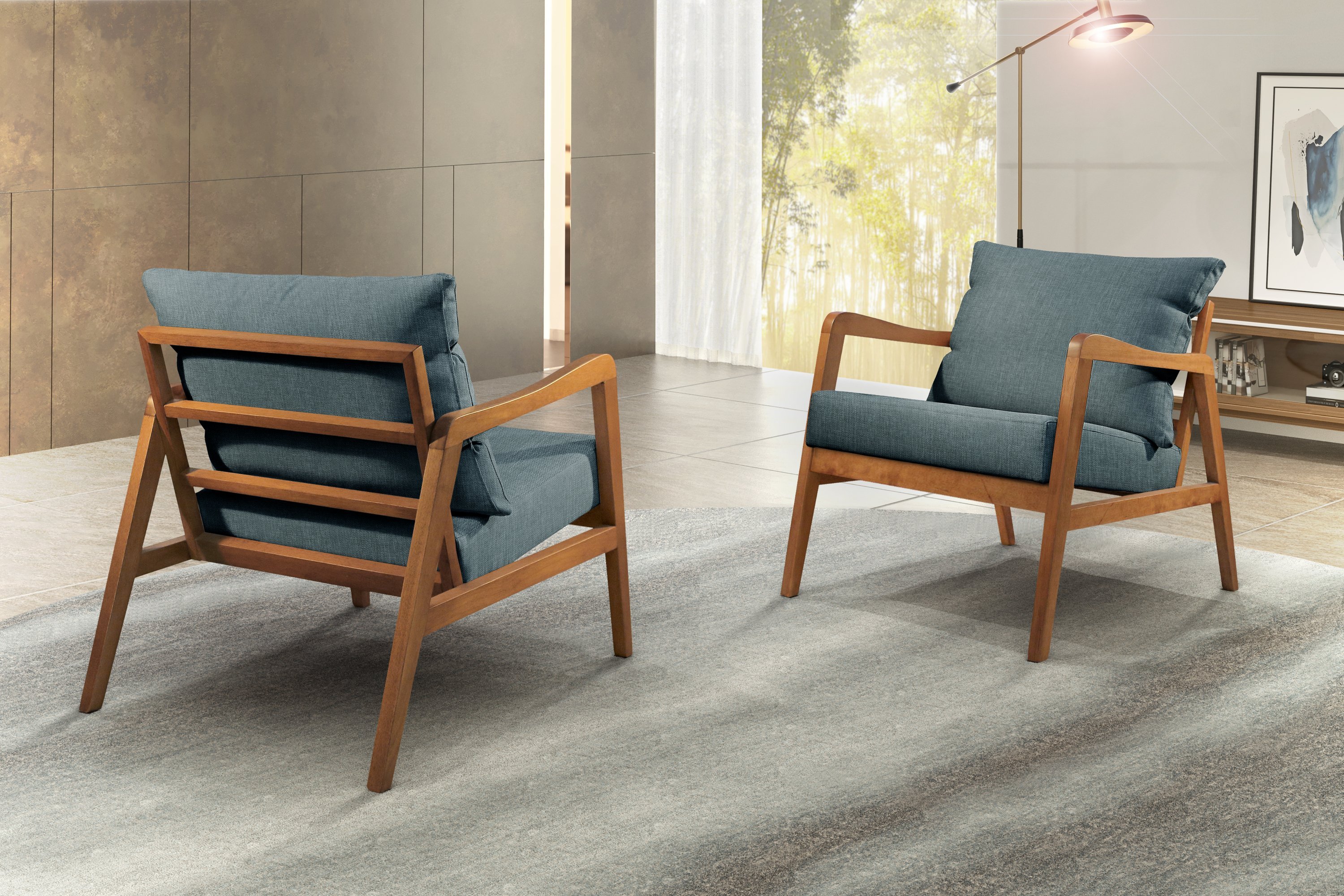 Poltrona Decorativa Madeira Maciça Bia Luxo Azul | MadeiraMadeira