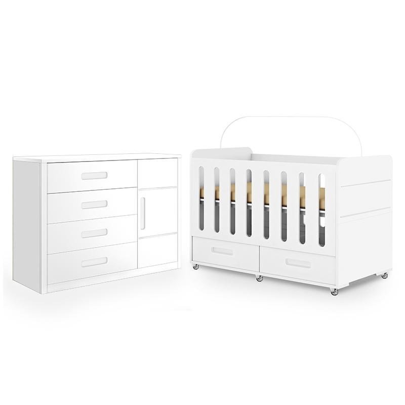 Jogo de Quarto Infantil Dominique Cômoda com Porta e Berço Branco ...