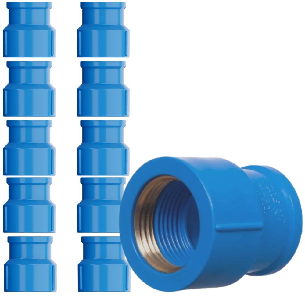Kit 10 Luva Soldável Bucha Latão Roscável Pvc Azul para Canos Águas ...