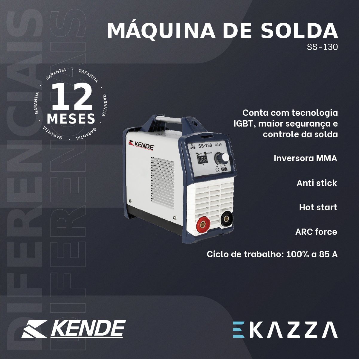 Máquina de Solda Inversora MMA SS-130 - KENDE | MadeiraMadeira