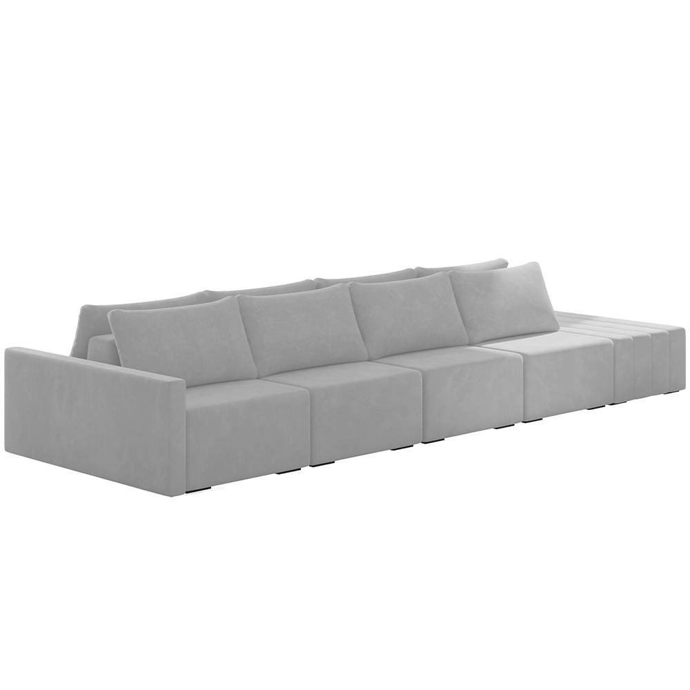 Sofá Ilha Modular para Sala 392cm com Puff Dublin K01 Veludo Cinza ...
