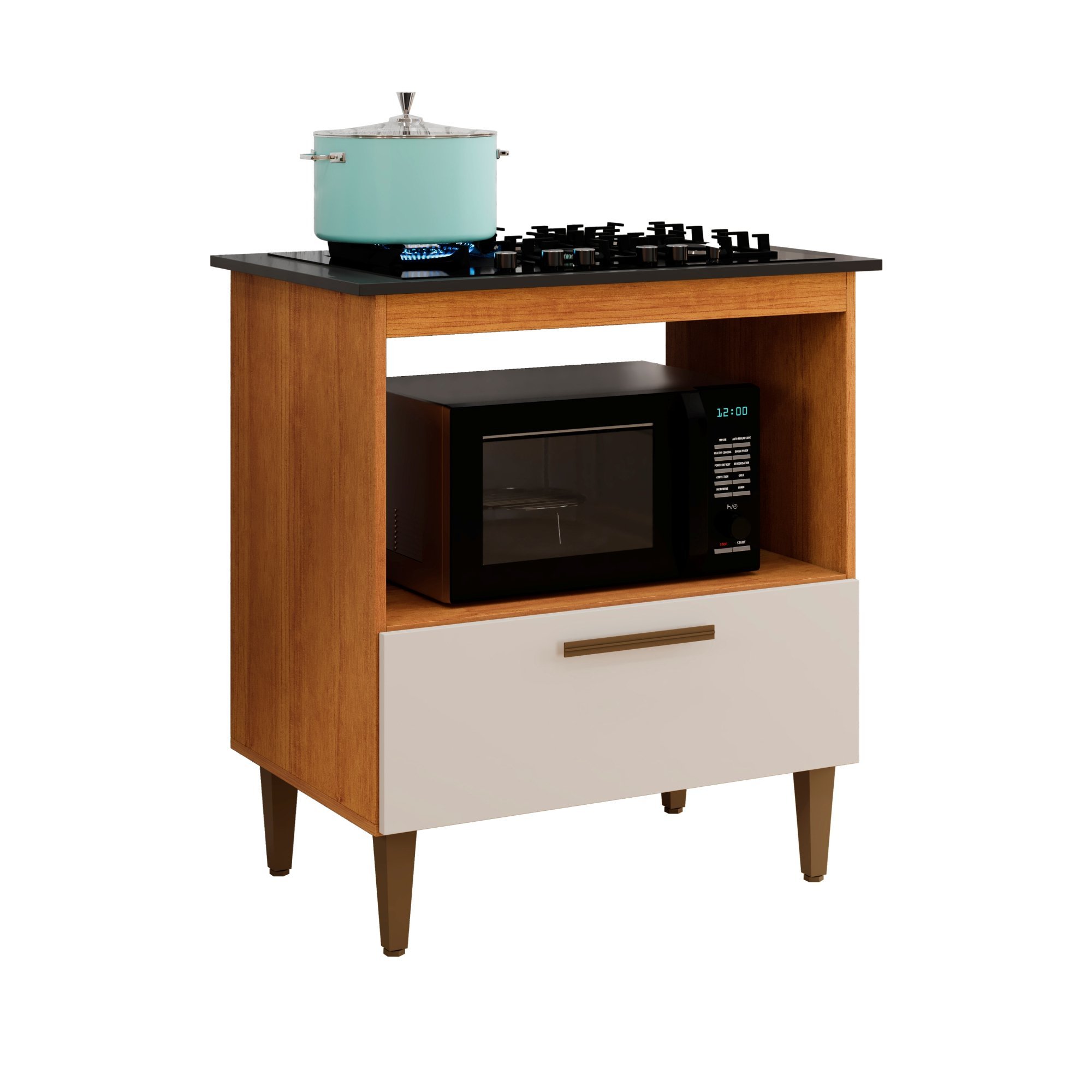 Balcão Cooktop Eliz 1 Porta 4 Bocas Nature Off White Kaiki Móveis ...