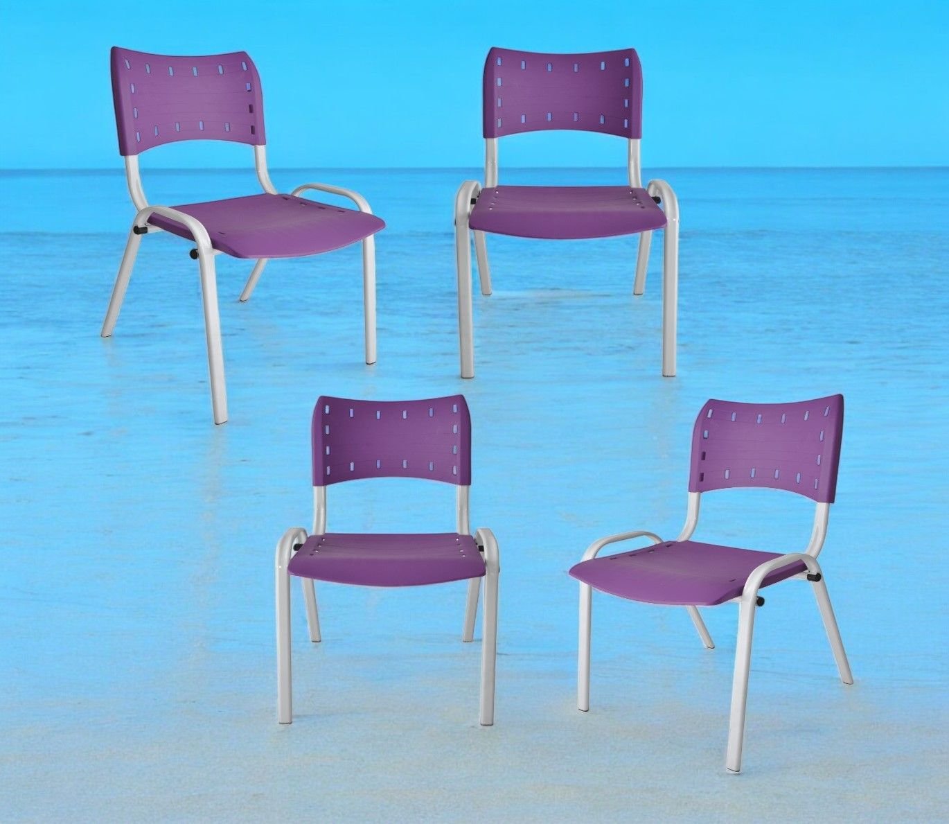 Kit com 4 Cadeiras Iso para Escola Escritório Comércio Roxa Base Branca ...