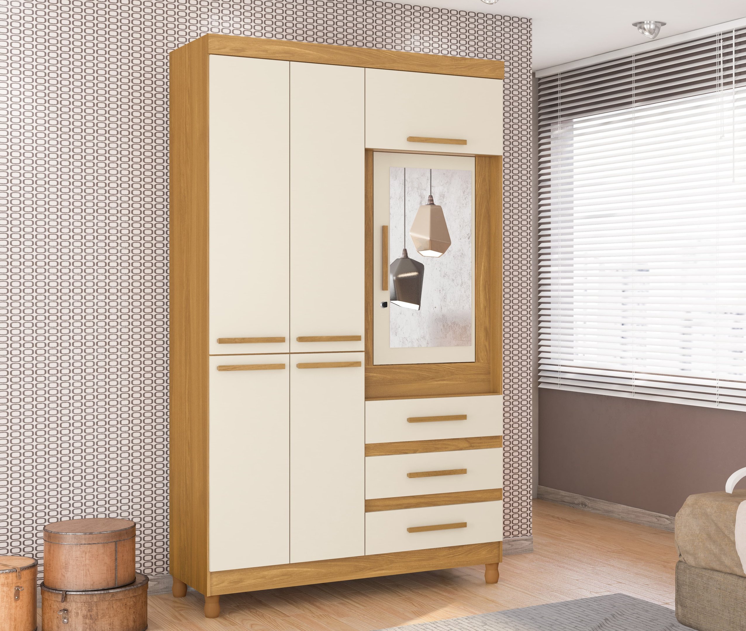 Roupeiro Solteiro Fusion Carvalho Grife/ Off White - Albatroz ...