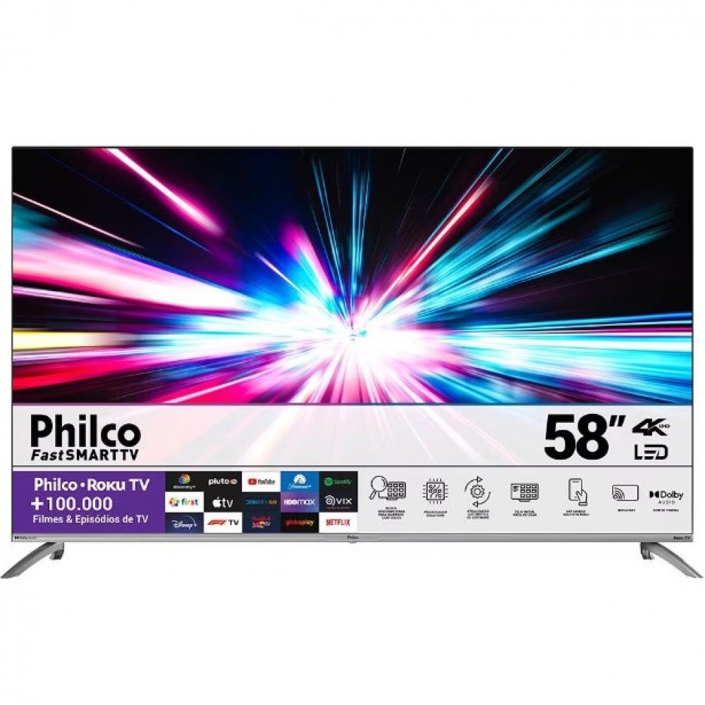 Smart TV LED 58 Polegadas 4K Philco PTV58G7UR2CSBL Roku TV, Dolby Audio, HDR10, App Mobile ...