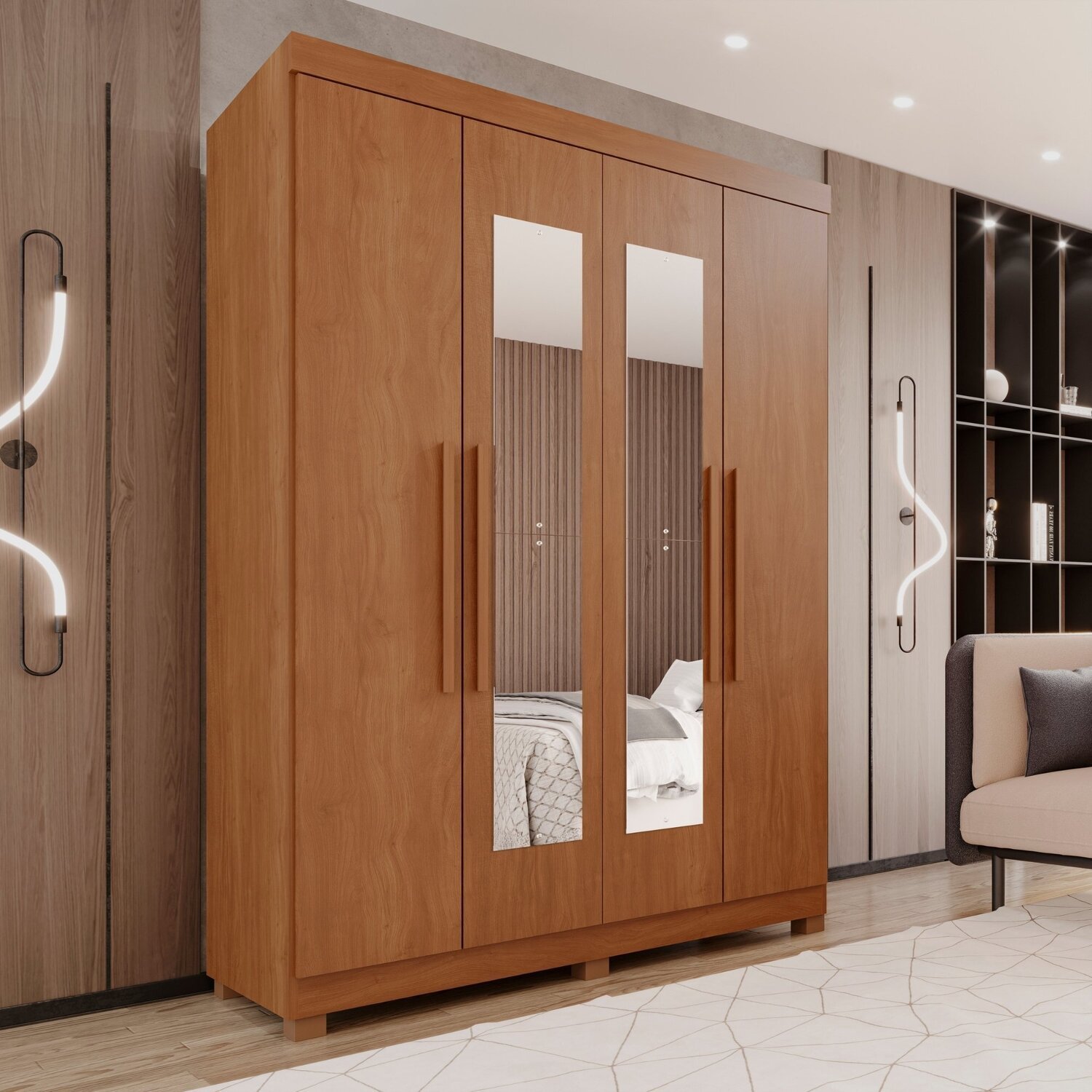 Guarda-roupa 4 Portas 3 Gavetas com Espelho com Pés New Malibu Espresso ...