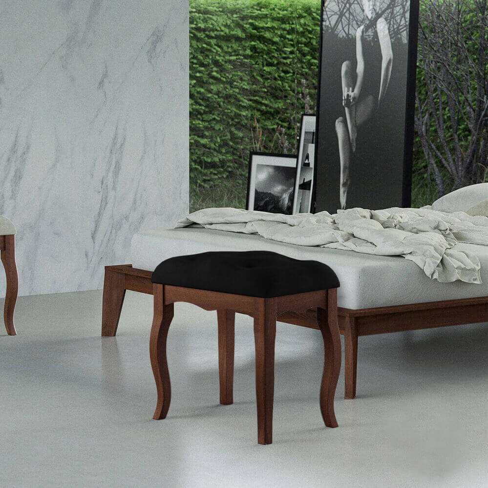 Banqueta Madeira Maciça Estofada Design Inglês - Para Quarto Valios ...