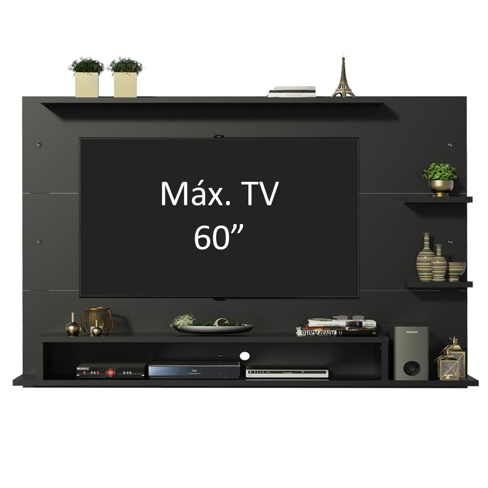 Painel para TV com Prateleira até 60 Polegadas Madesa Alfa Preto Cor ...
