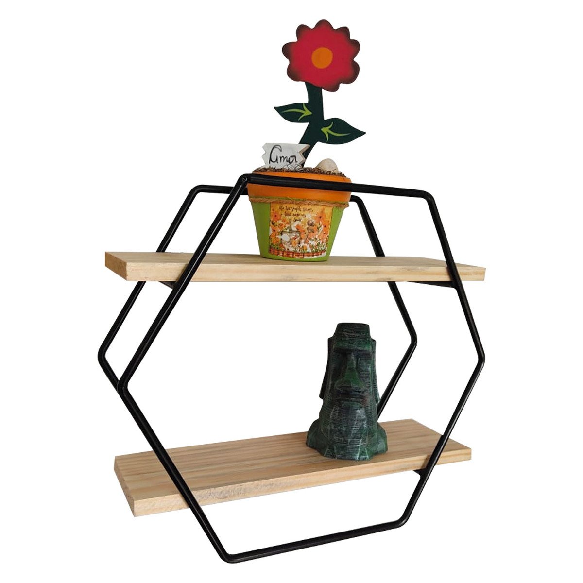 Nicho De Ferro Prateleira Hexagonal Metal Pinus 35x10x30 | MadeiraMadeira