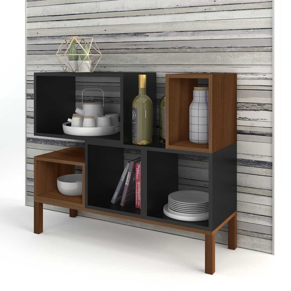 Aparador Componível com Nichos Ciranda Br17 Estilare Preto | MadeiraMadeira