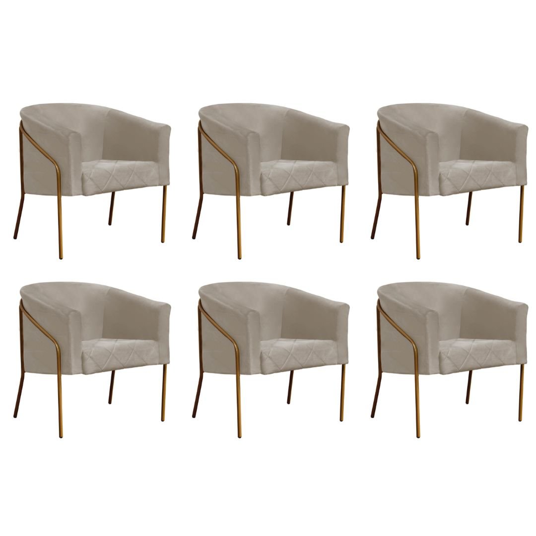 Kit 06 Poltrona Decorativa Itália Base Dourado Assento Veludo Bege - Ruotolo Decor | MadeiraMadeira