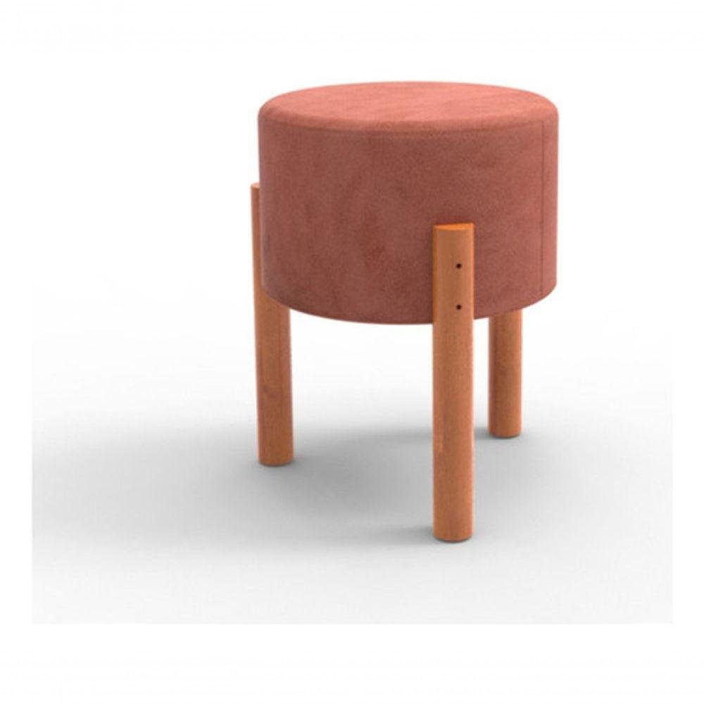 Puff Banquinho Decorativo em Veludo Luxo Pés de Madeira Rosa ...