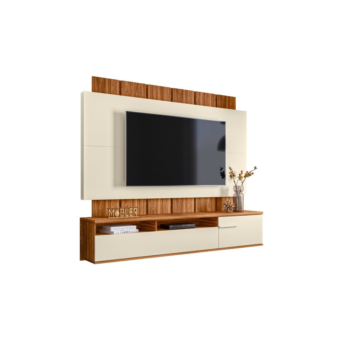 Home Sena Painel Suspenso Para TV Até 70 Polegadas - Cinamomo Mel / Off White | MadeiraMadeira