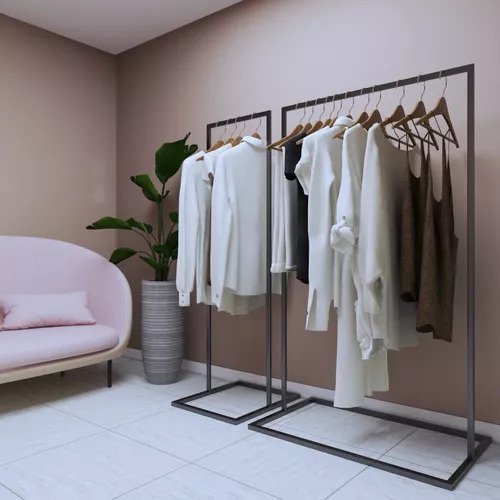 Combo Cabideiro Industrial de Chão Moderno e Elegante Closet Technox Preto | MadeiraMadeira