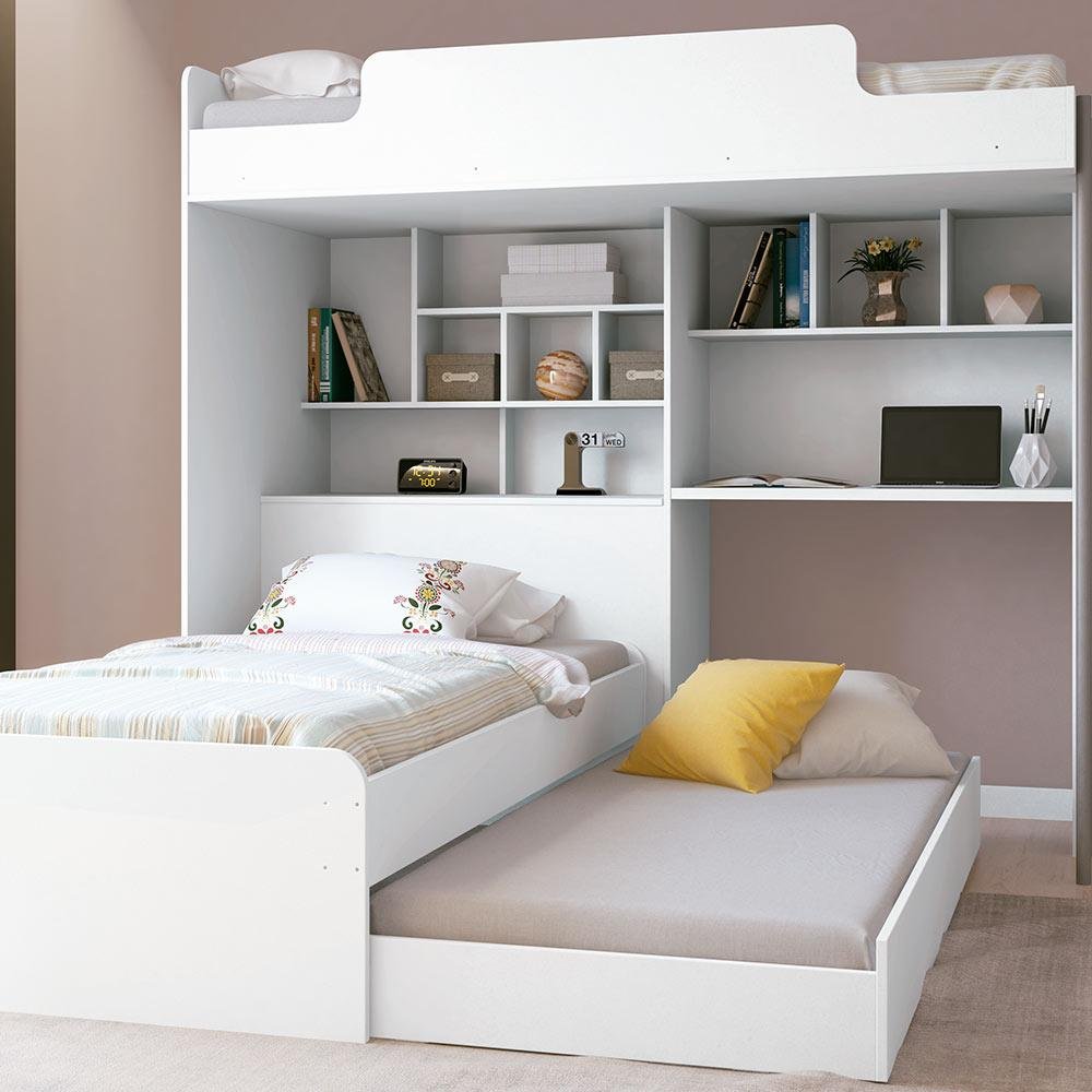 Cama Solteiro Multifuncional Com Auxiliar Branca Office New Santos ...