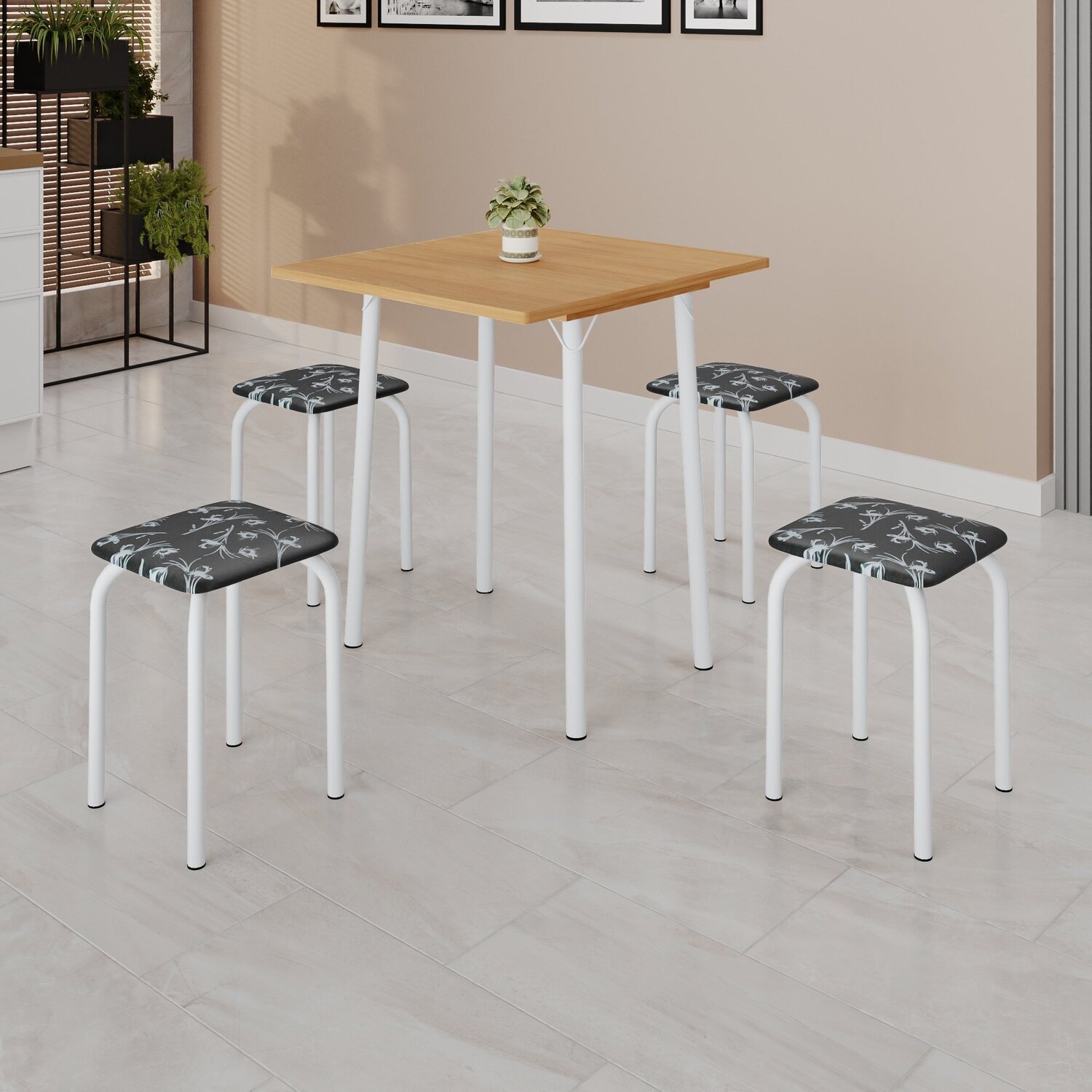 Conjunto Mesa Dobrável com 4 Banquetas Bali | MadeiraMadeira