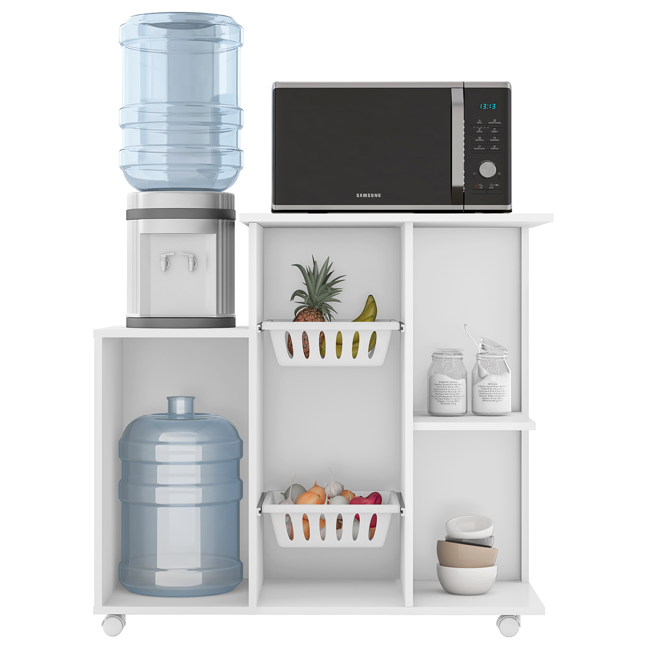 Fruteira Armário Multiuso Apoio Micro-Ondas Com Prateleiras E 2 Cestos ...