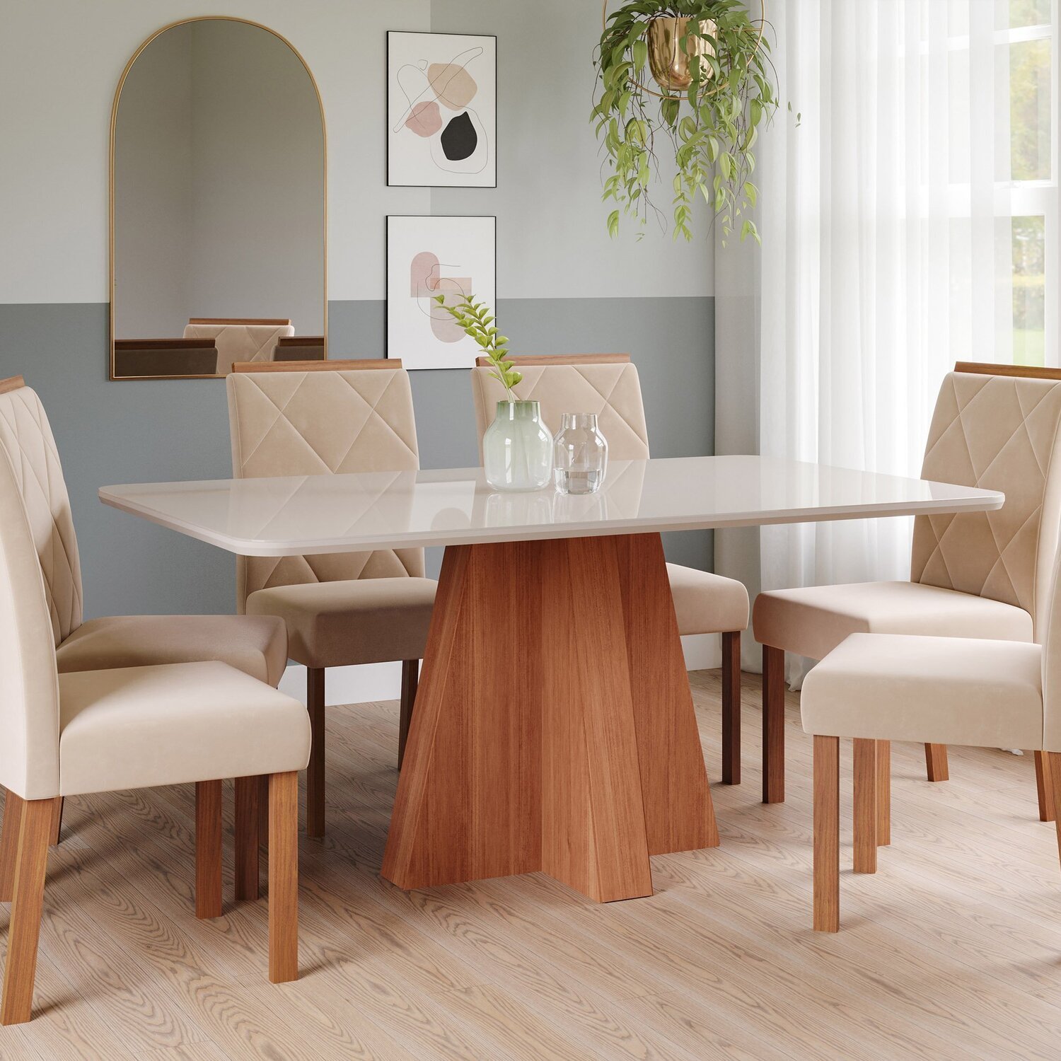 Sala de Jantar Maitê 160 Cm com 6 Cadeiras Fernanda Wood | MadeiraMadeira