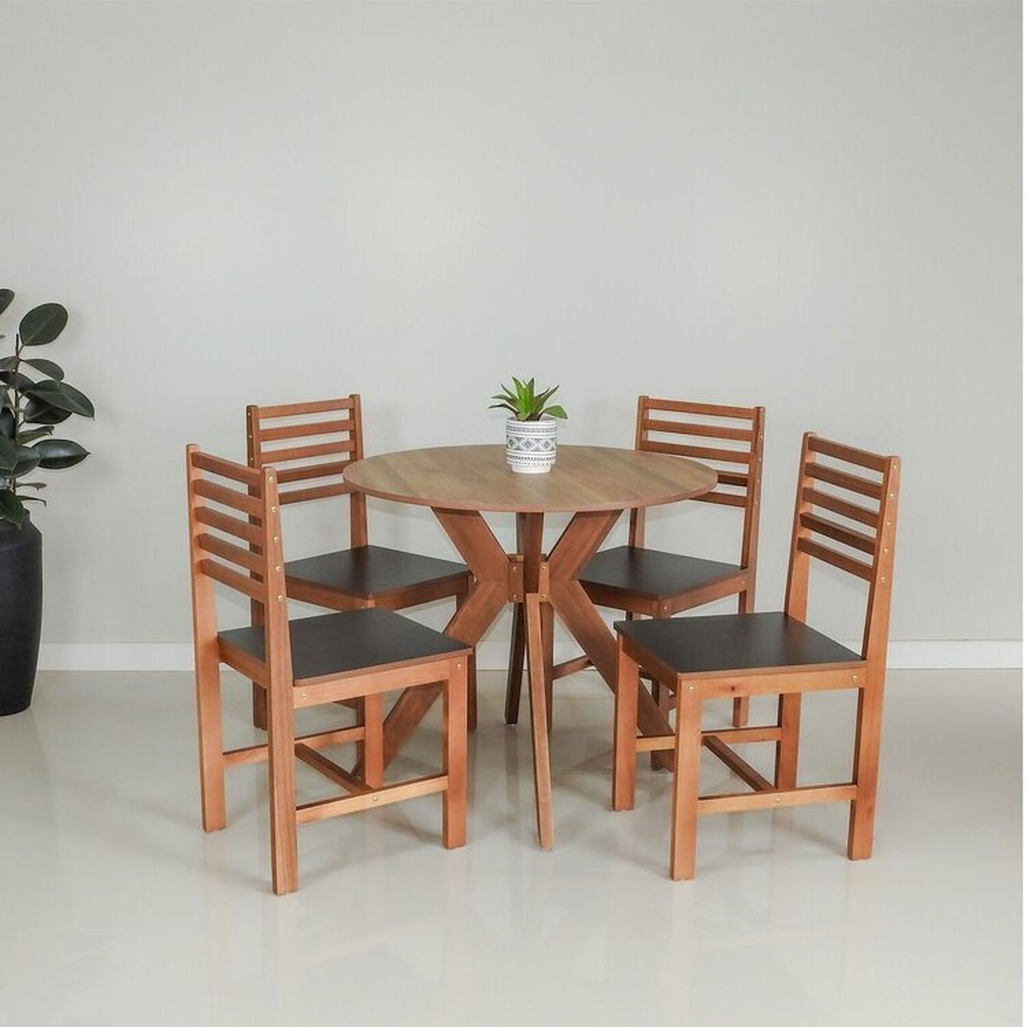 Conjunto Mesa de Jantar Marci 90cm e 4 Cadeiras Luna Assento Mdf ...