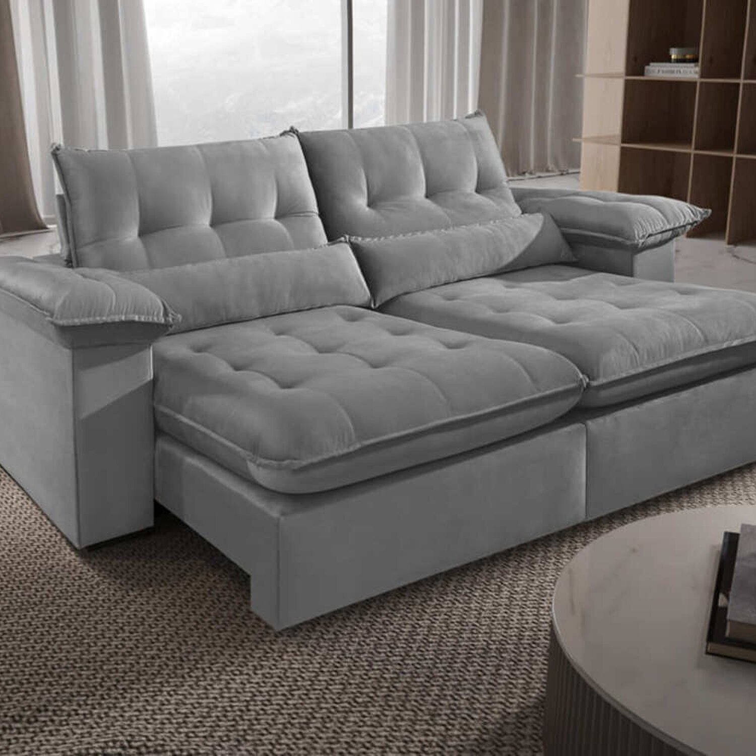 Sofá Retrátil e Reclinável Molas Ensacadas 3 Lugares 210cm Braço 25 ...