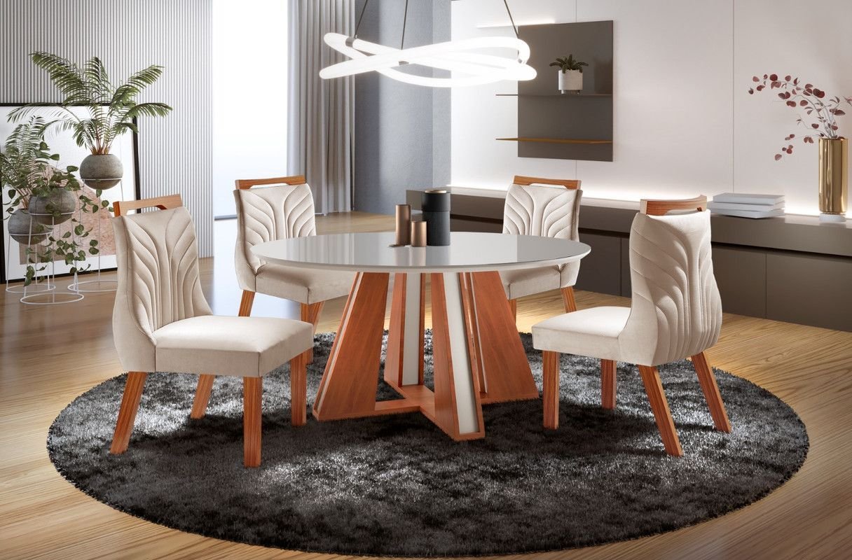 Conjunto de Jantar Aurora – Mesa Redonda com Tampo de Vidro e 4 ...