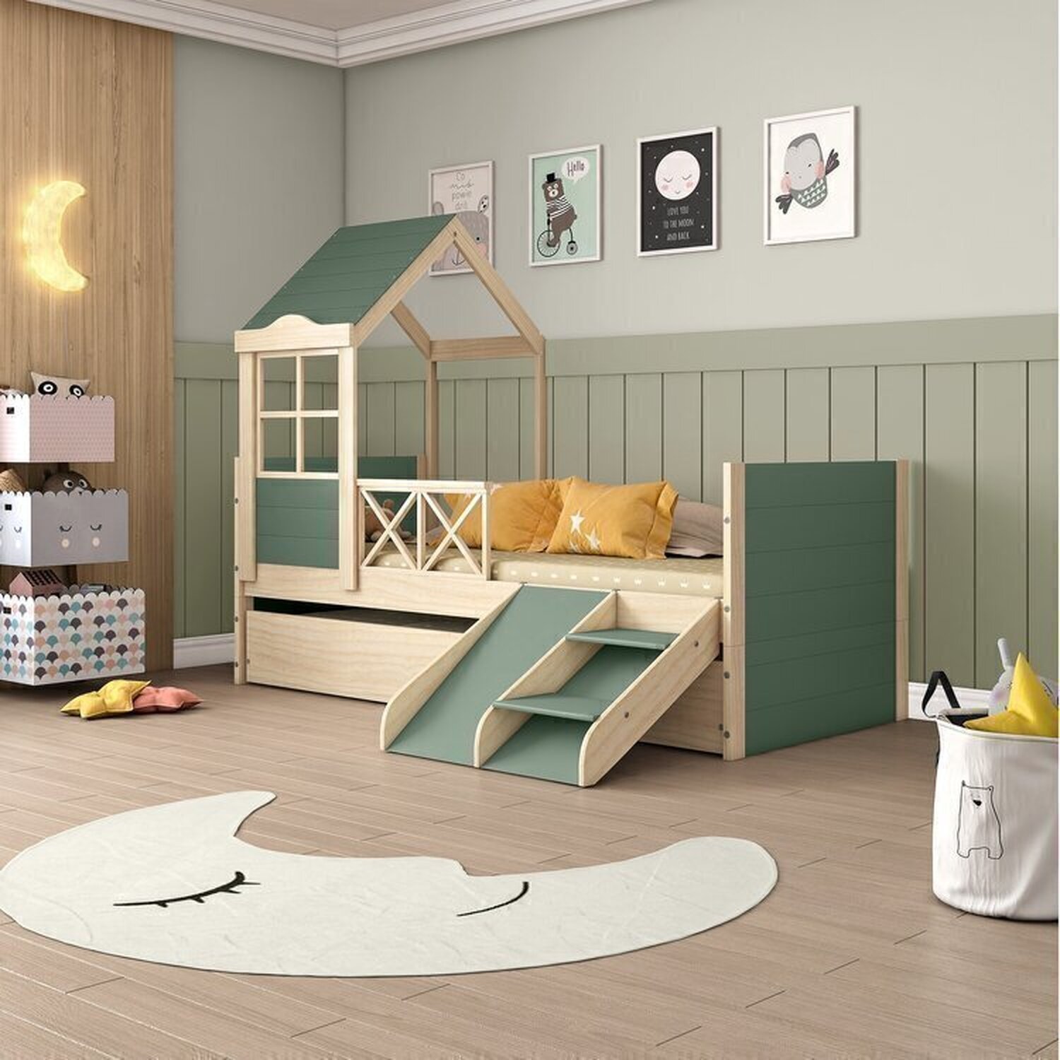 Bicama Solteiro Infantil Garden com Telhado Plus e Kit Escadinha ...