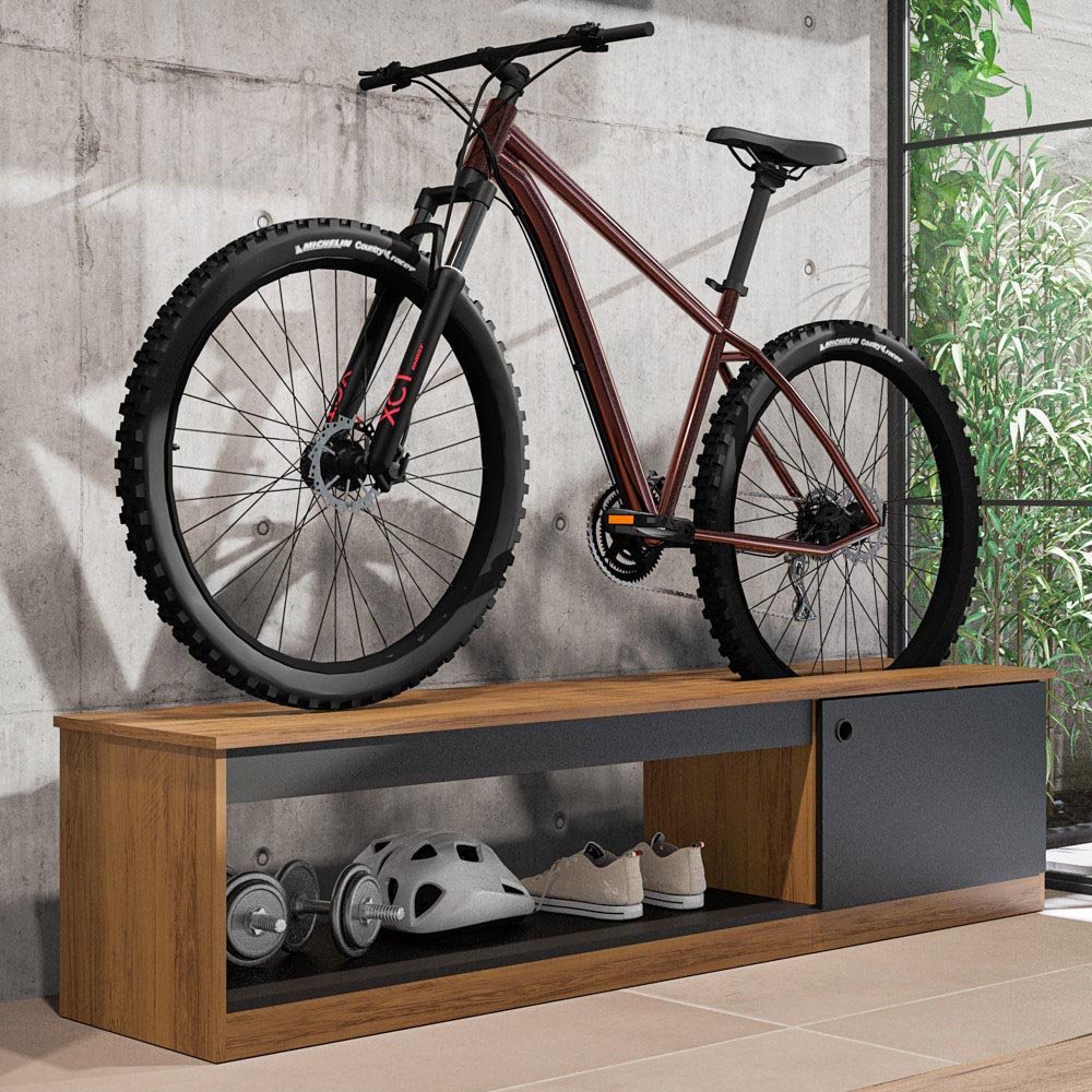 Rack Multiuso Com Suporte Para Bicicleta 01 Porta Bicycle Freijó/Preto ...